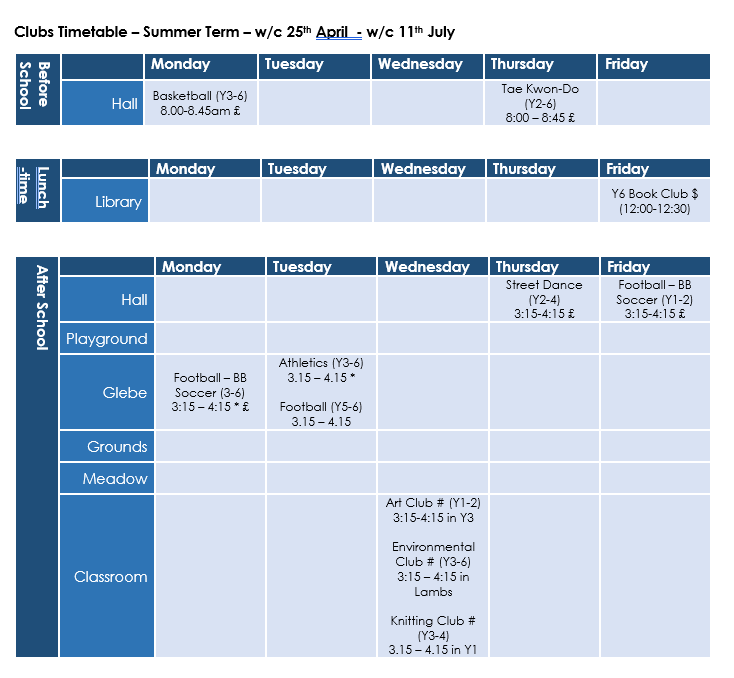 Woodlea Primary School - Summer Term Clubs Sign-up