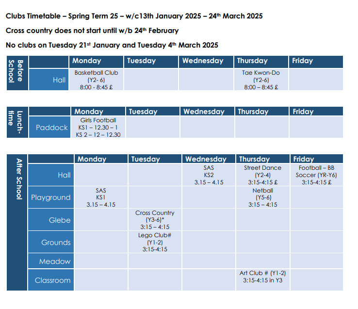 Woodlea Primary School - Spring Term Clubs Information